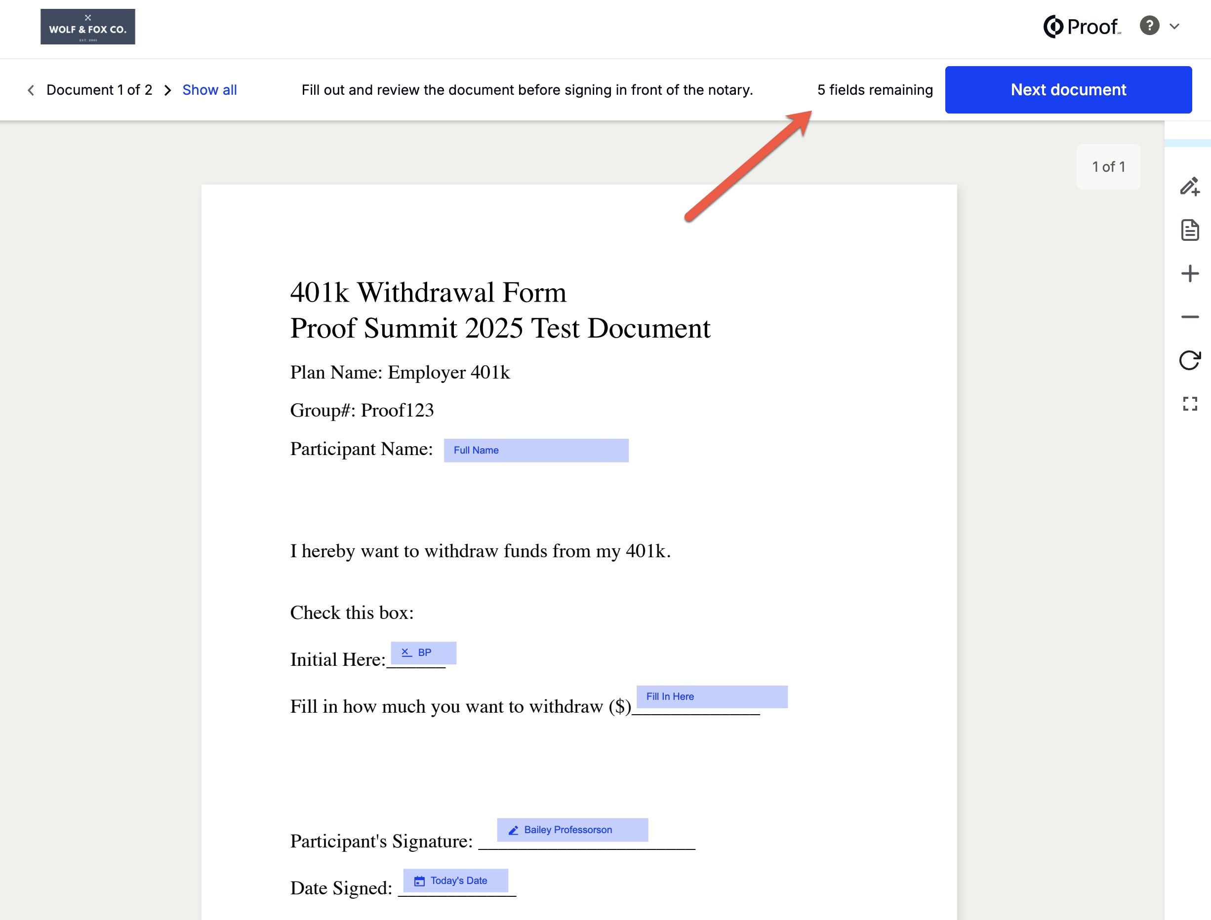 Fill out documents before a meeting – Proof Help Center