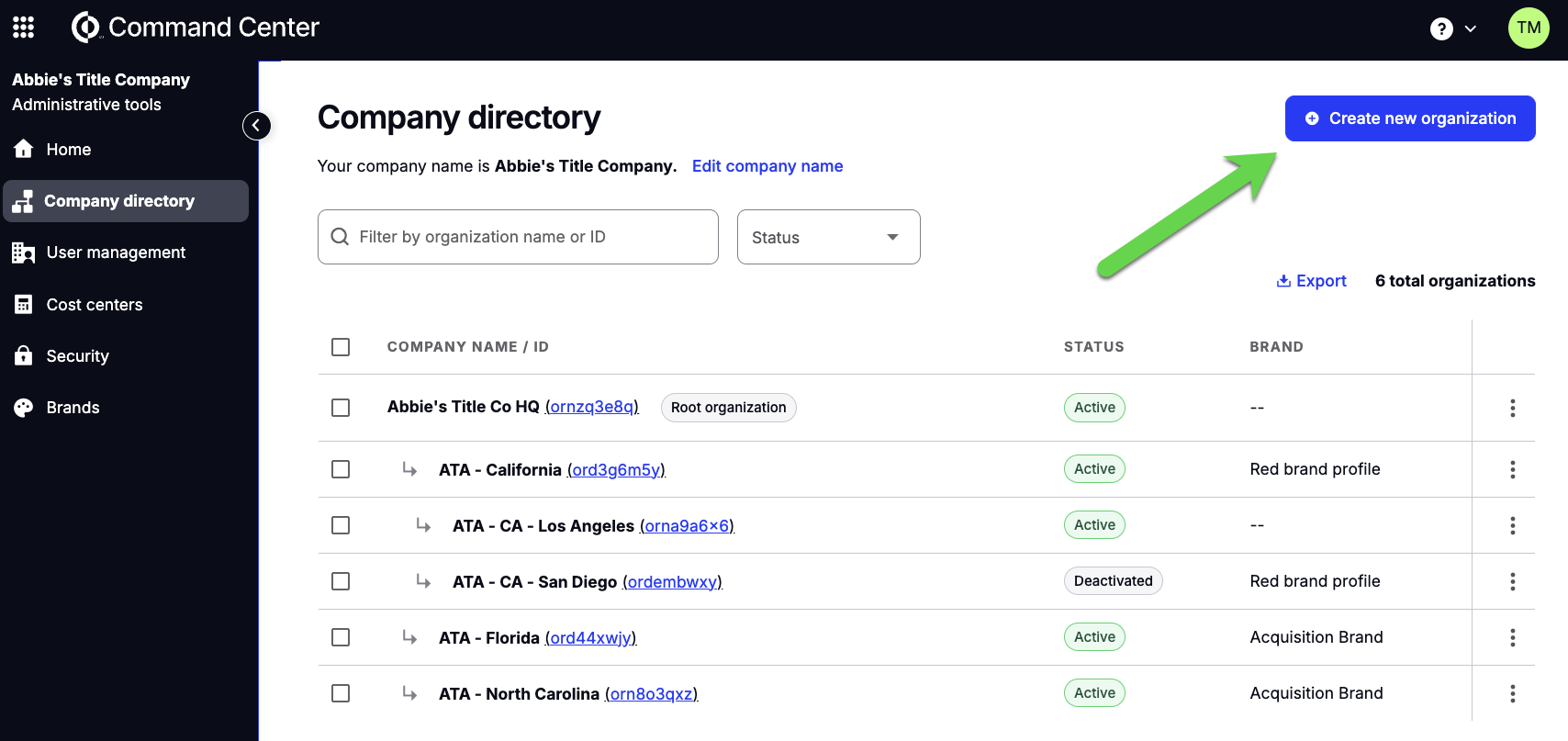 Cloning a Child Organization in Command Center – Proof Help Center